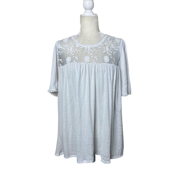 indigo Rose | Tops | Indigo Rose White Lace Short Flutter Sleeve Boho ...